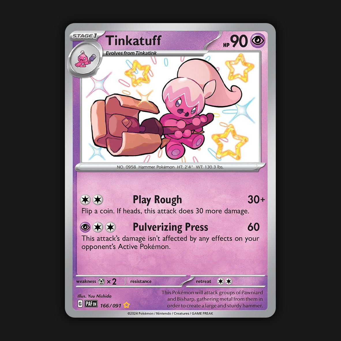 Pokemon TCG Tinkatuff 166/091 Shiny Ultra Rare Paldean Fates NM — Swift CCG